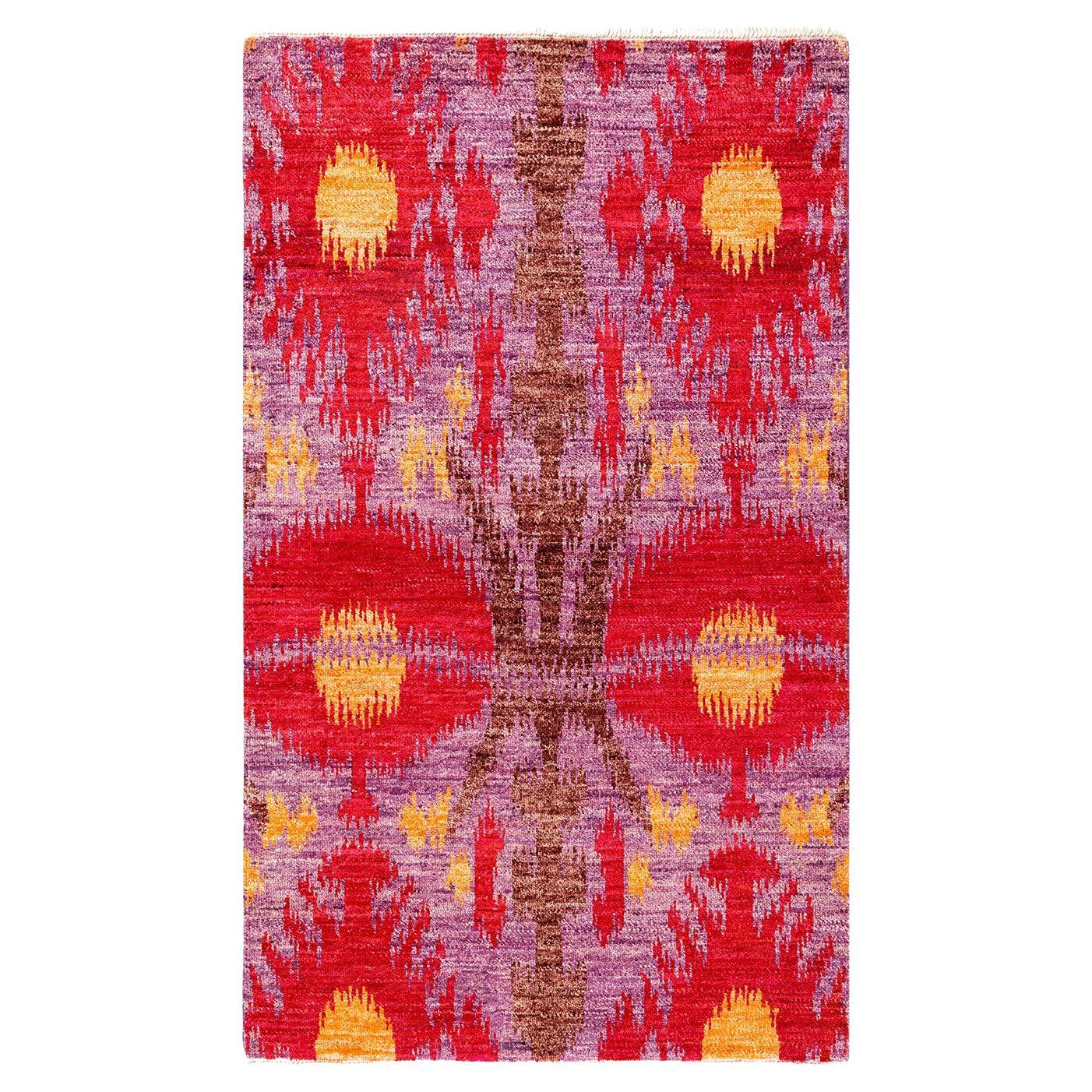 One-of-a-Kind Hand Knotted Ikat Modern Purple Area Rug at 1stDibs