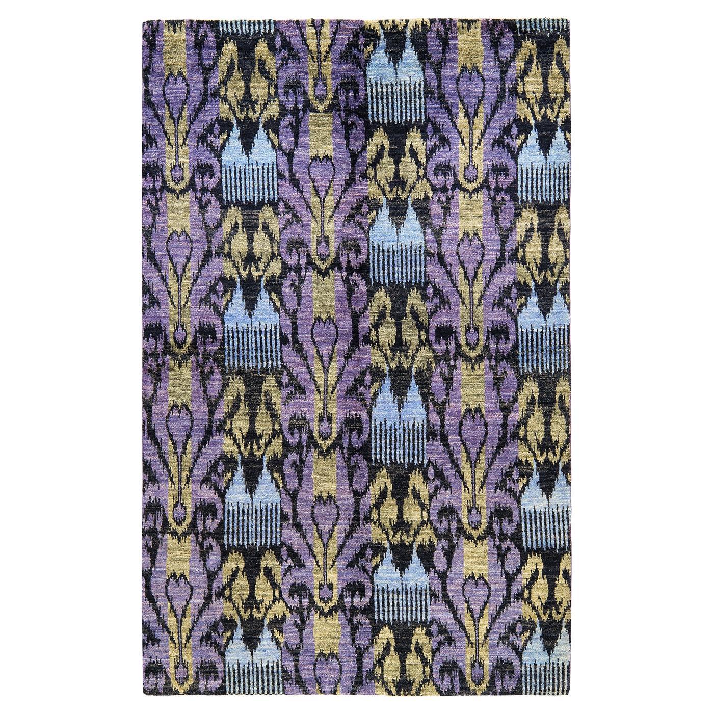 One-of-a-Kind Hand Knotted Ikat Modern Purple Area Rug at 1stDibs