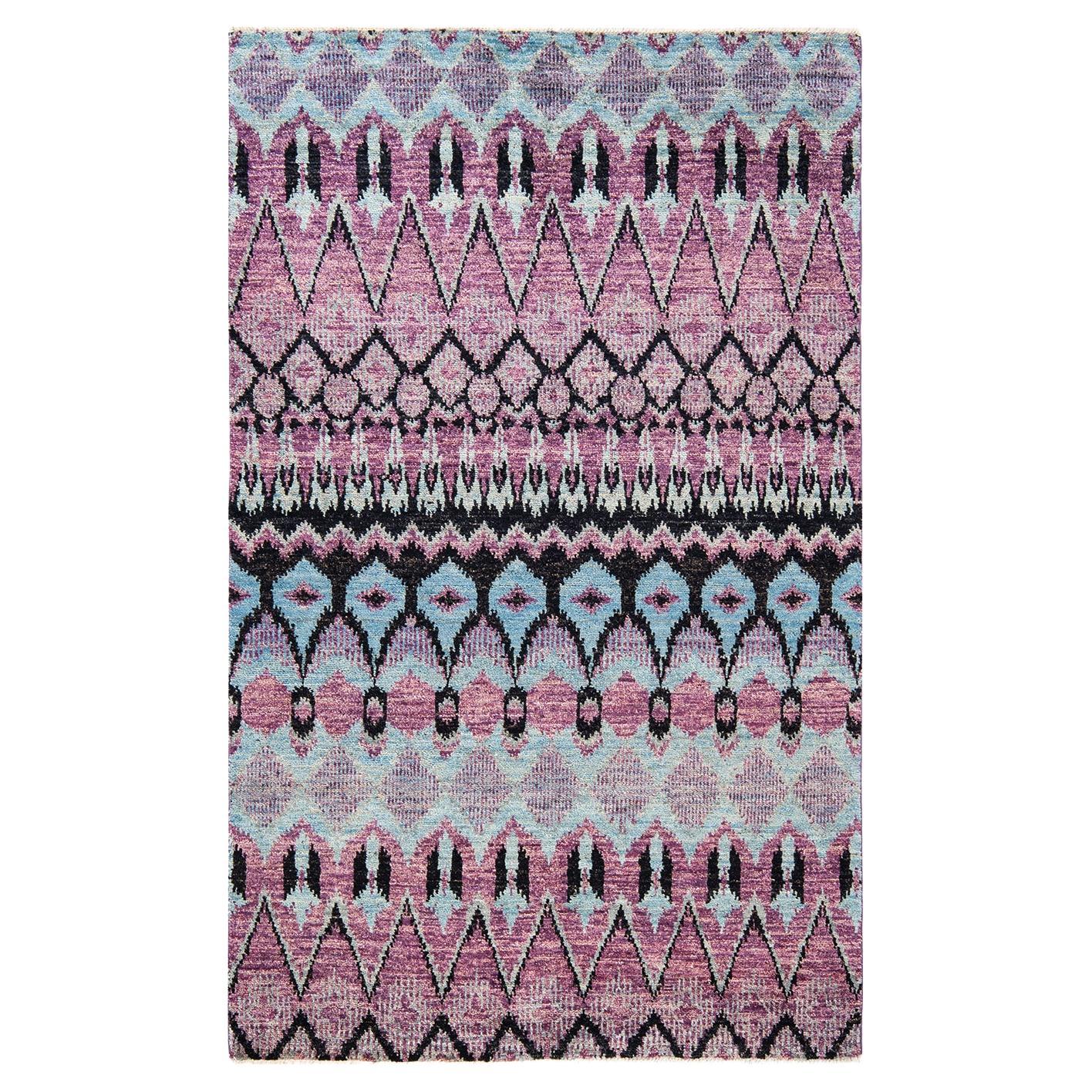 One-of-a-Kind Hand Knotted Ikat Modern Purple Area Rug at 1stDibs