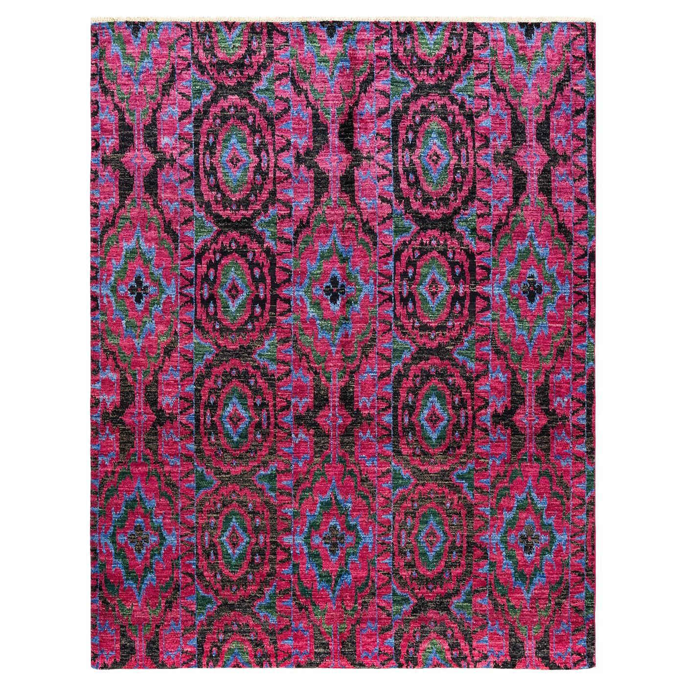 One-of-a-Kind Hand Knotted Ikat Modern Purple Area Rug at 1stDibs