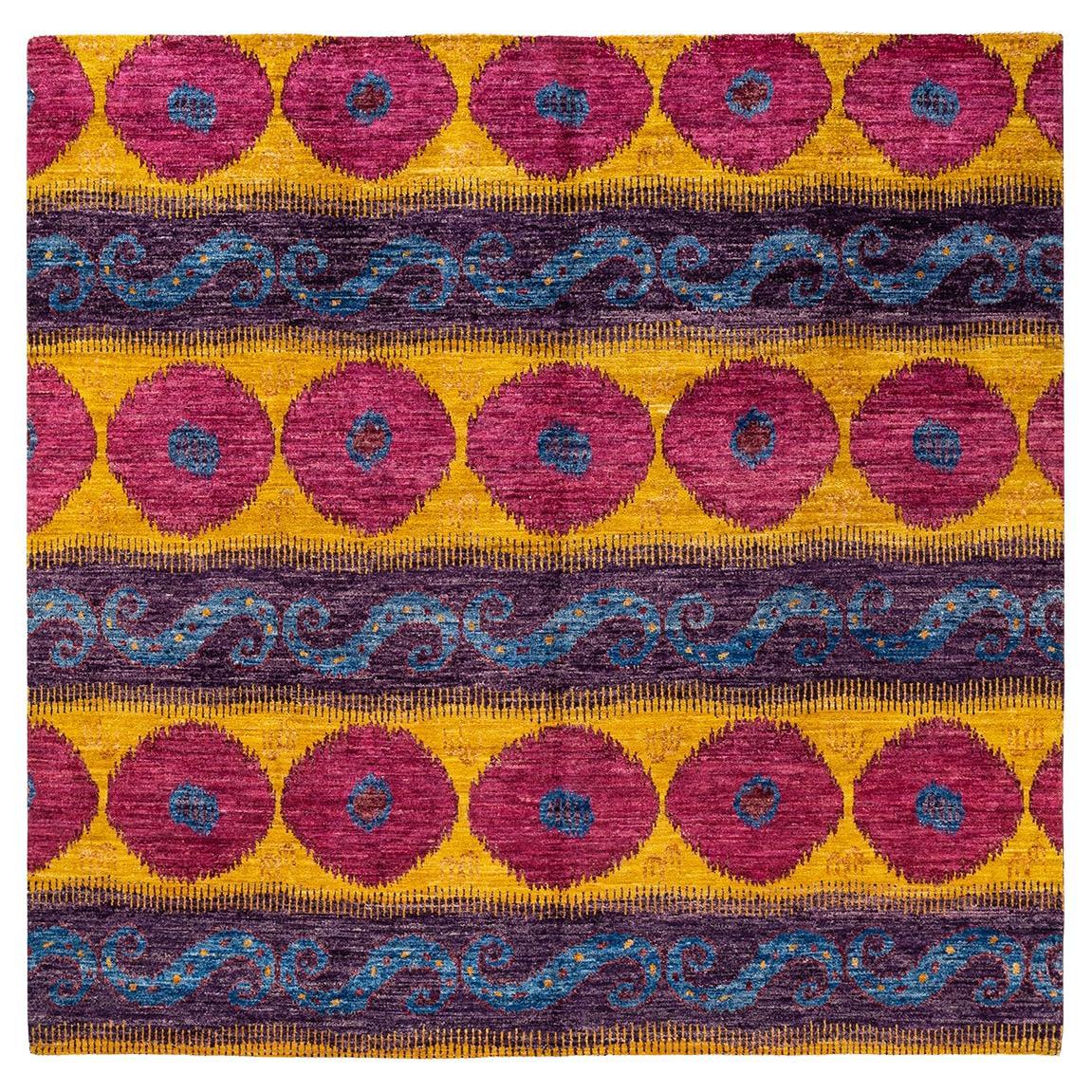 One-of-a-Kind Hand Knotted Ikat Modern Purple Area Rug at 1stDibs