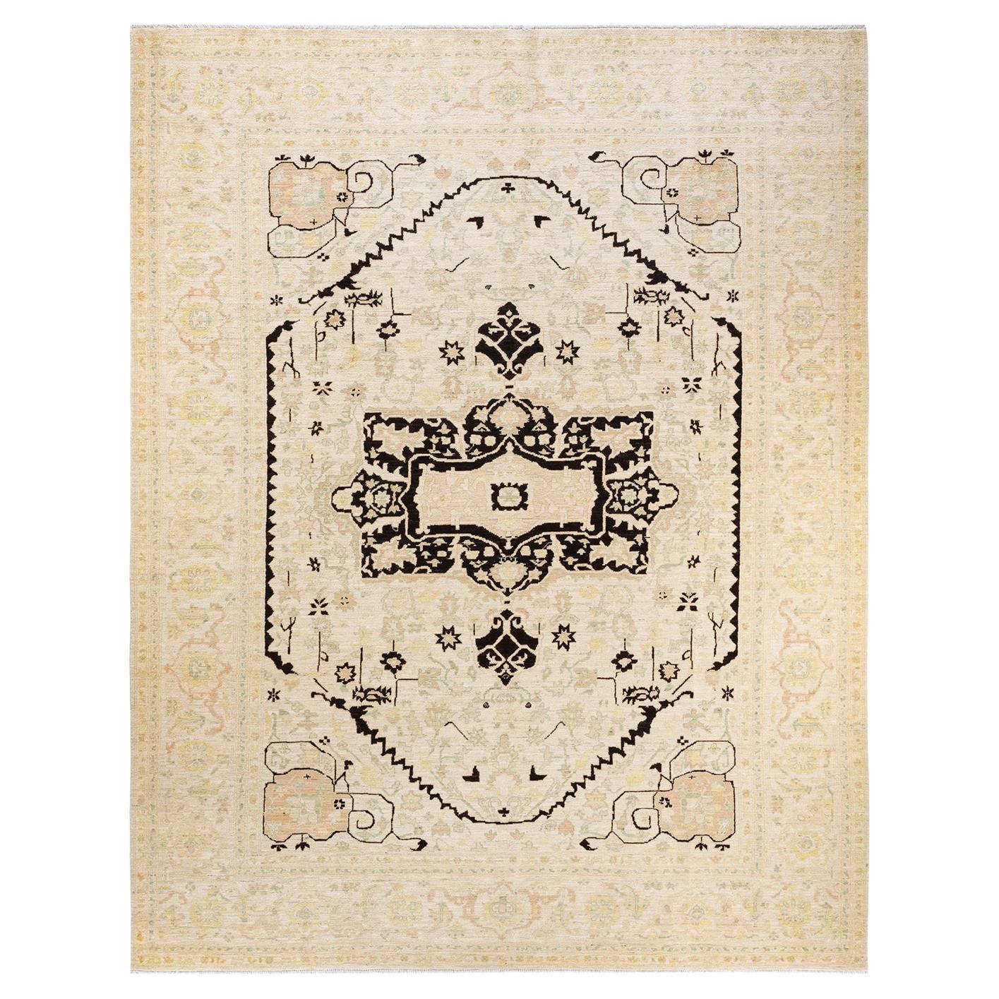 Luxury Modern Hand-Knotted Adaptations Circle Lattice Ivory 12x16 Rug ...