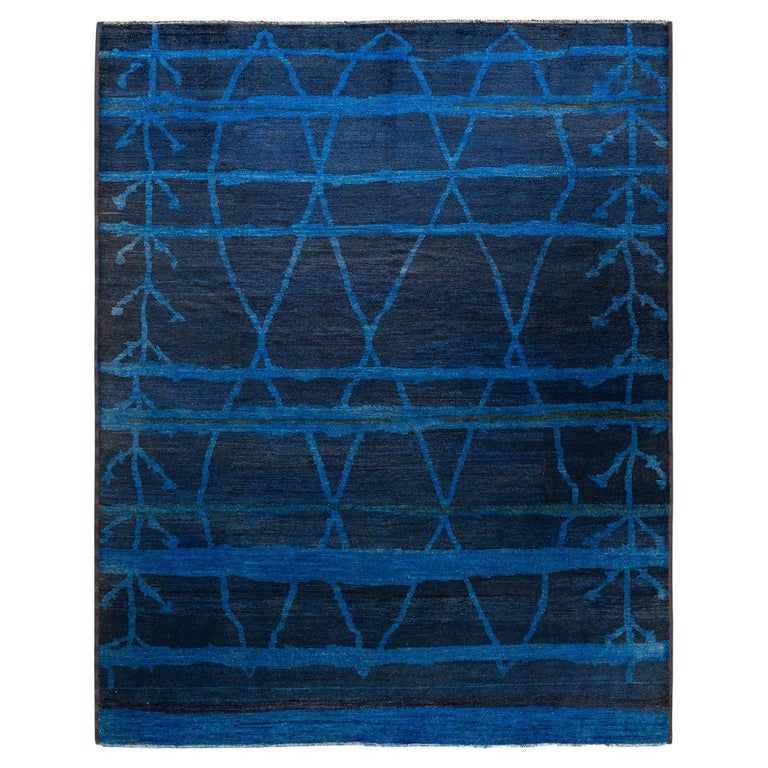 Handgeknüpfter orientalischer moderner blauer Teppich, Unikat im ...