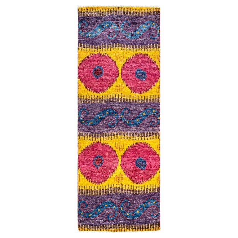 One-Of-A-Kind Hand Knotted Oriental Modern Yellow Area Rug 3' 2" x 8' 7 ...