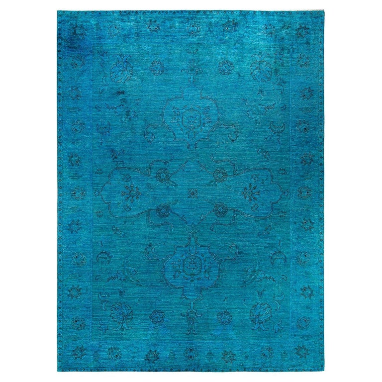 Handgeknüpfter Overdyed Vibrance Blauer Teppich, Unverwechselbar ...