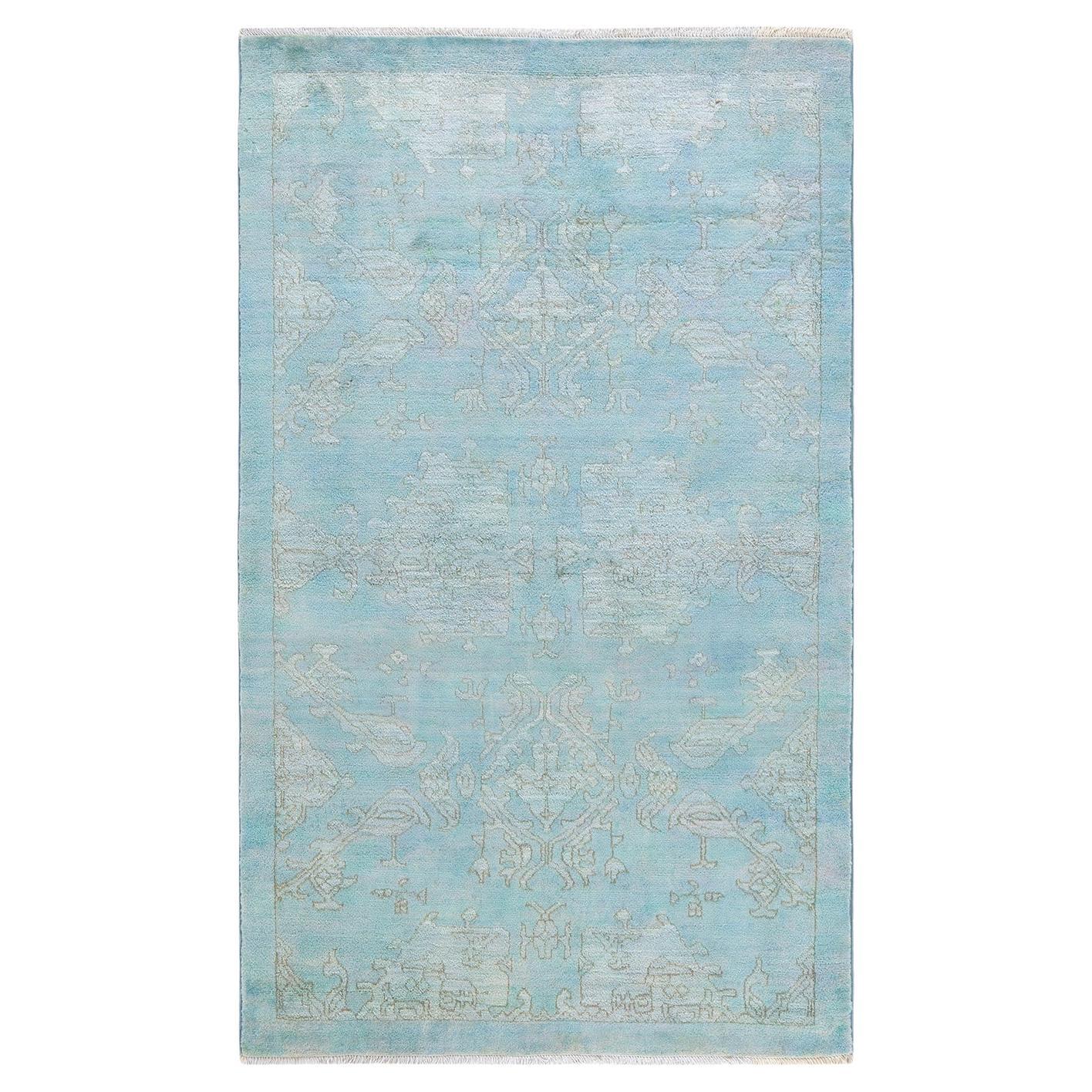 One-of-a-Kind Hand Knotted Overdyed Vibrance Light Blue Area Rug For ...