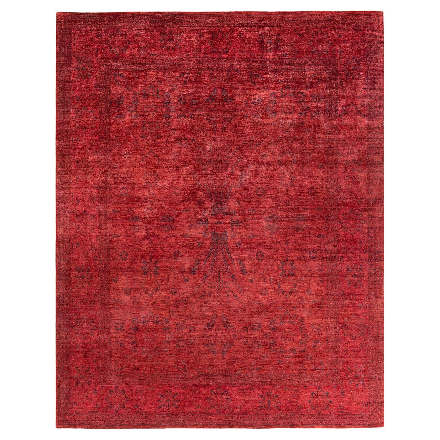 One-of-a-kind Hand Knotted Overdyed Modern Red Area Rug For Sale at 1stDibs