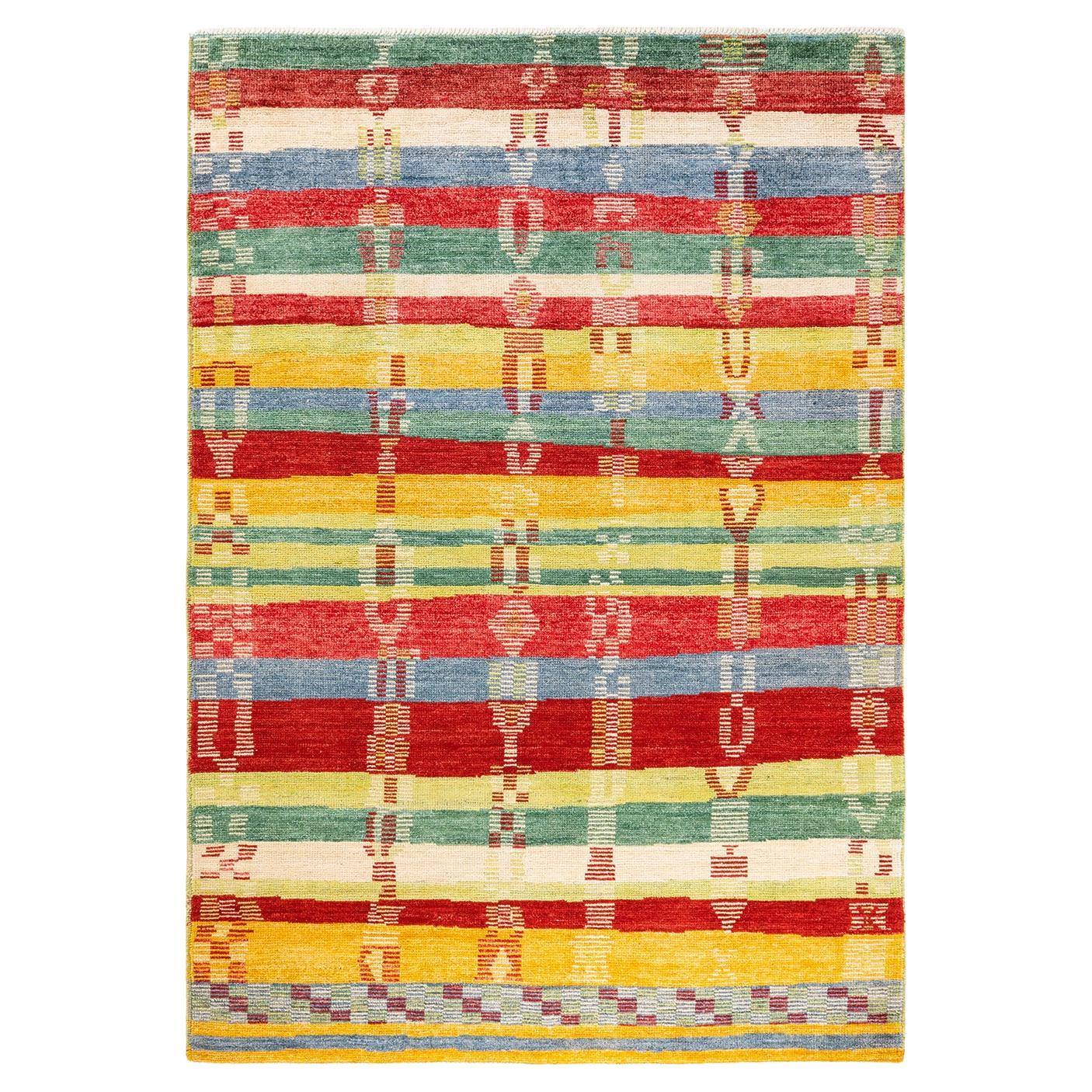 One-of-a-kind Hand Knotted Striped Modern Light Blue Area Rug For Sale ...