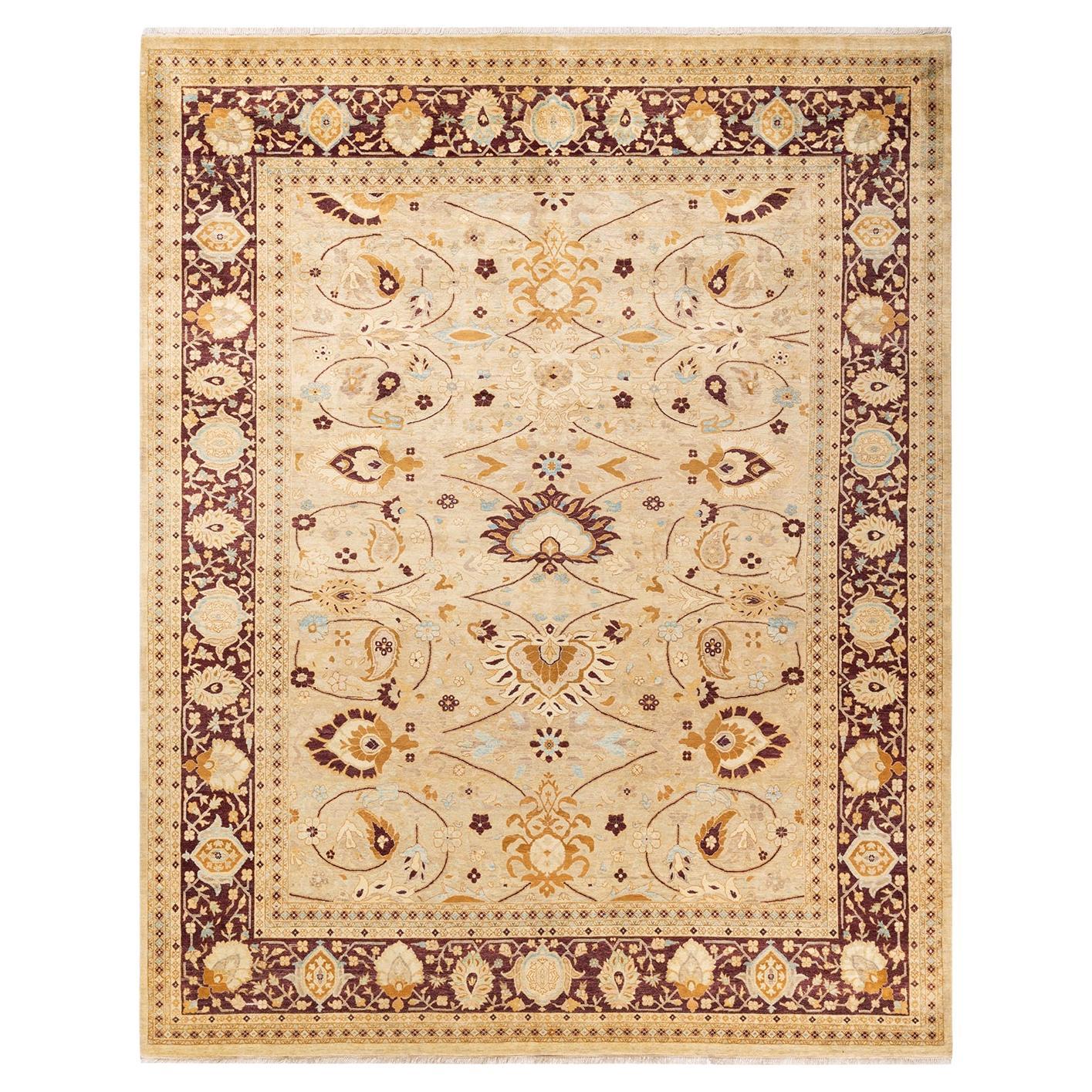 One of a Kind Hand Knotted Traditional Oriental Mogul Ivory Area Rug ...