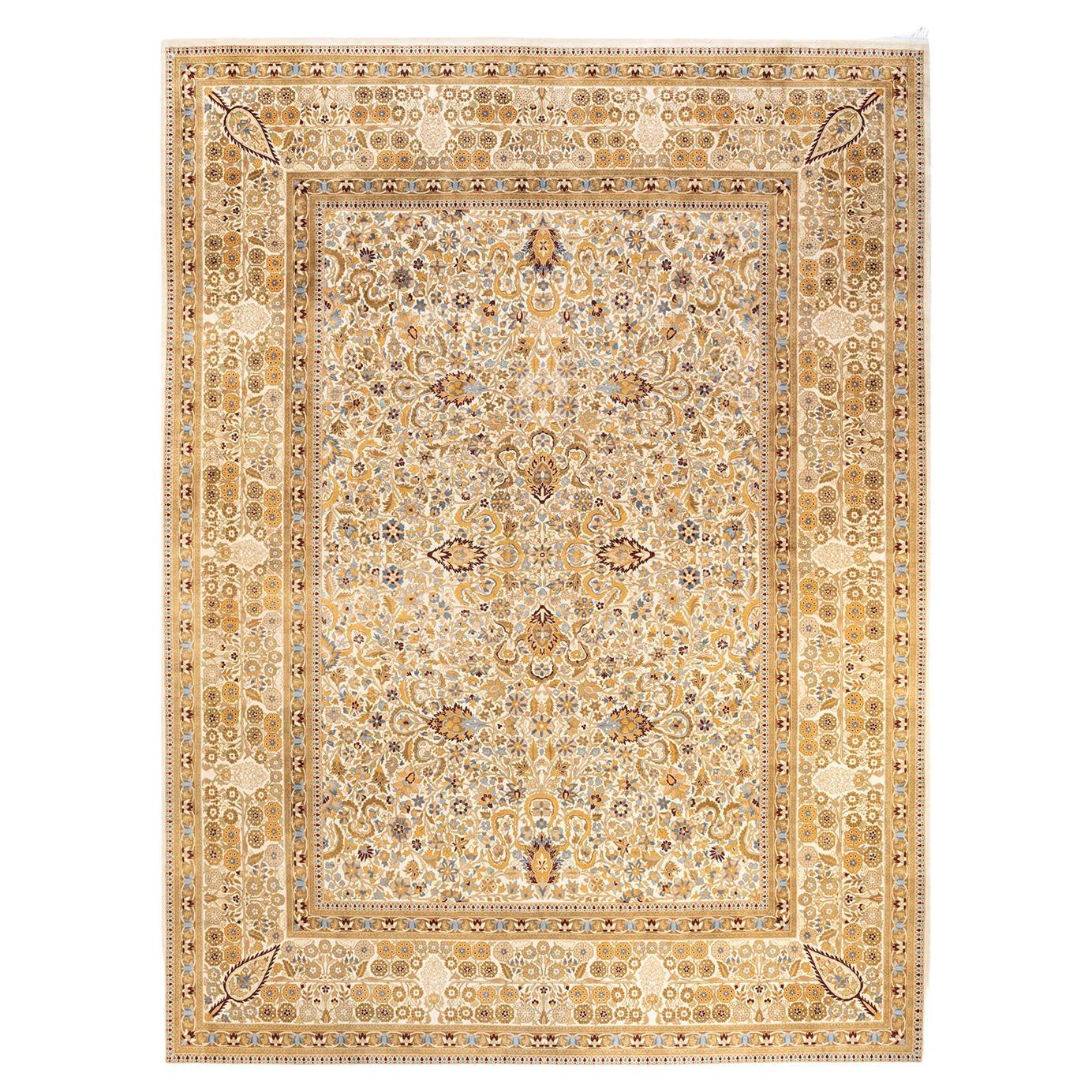 Luxury Modern Hand-Knotted Adaptations Circle Lattice Ivory 12x16 Rug ...