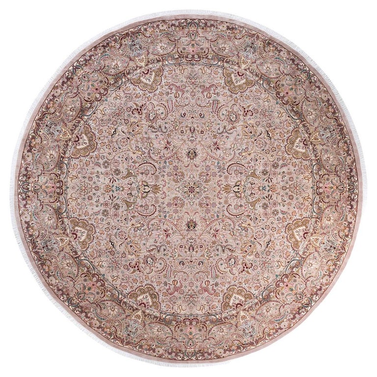 One of a Kind Hand Knotted Traditional Oriental Beige Round Area Rug ...