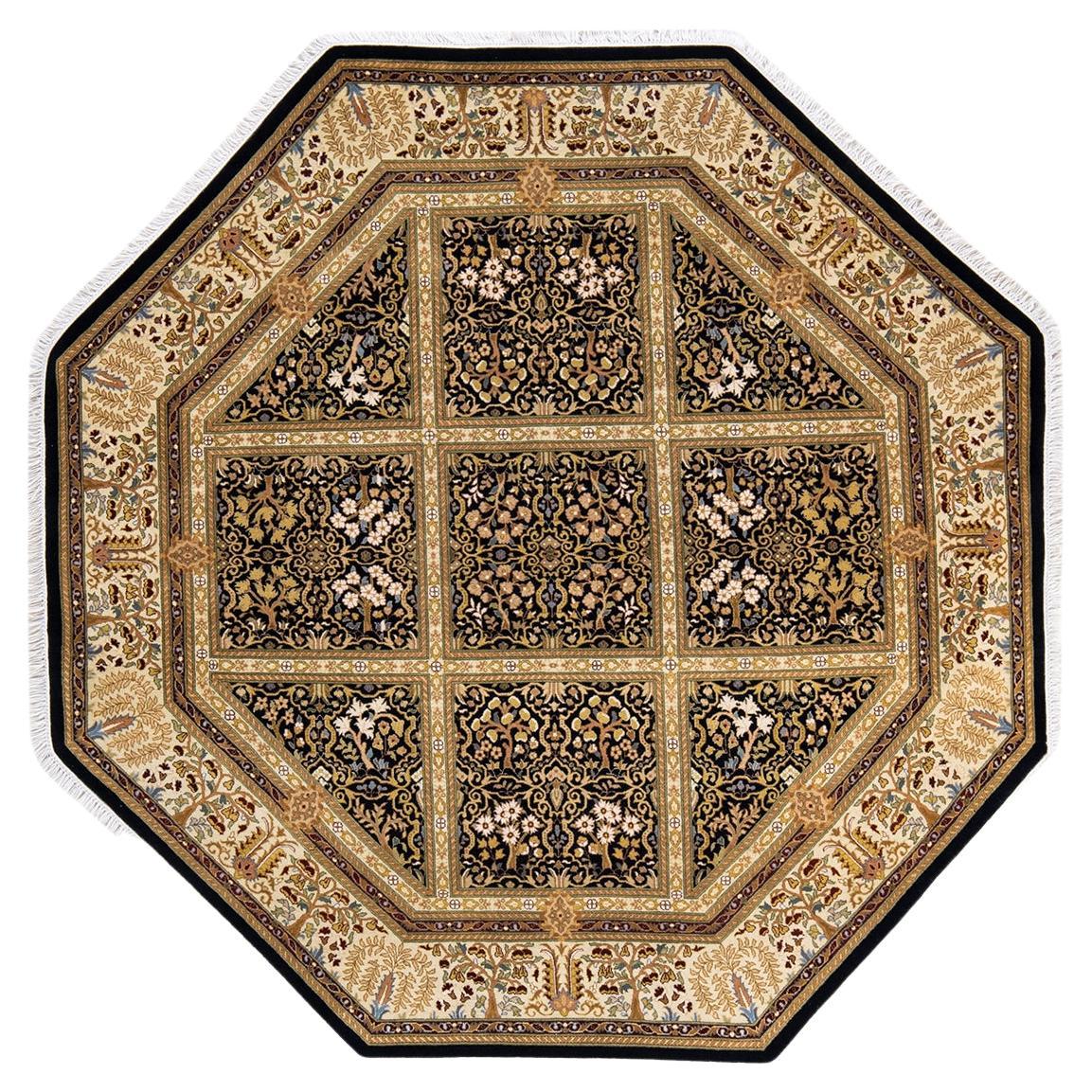 One of a Kind Hand Knotted Traditional Oriental Yellow Octagon Area Rug ...
