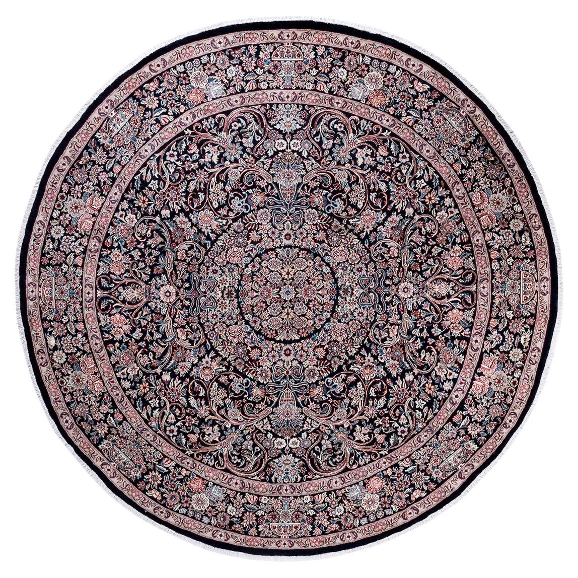 One of a Kind Hand Knotted Traditional Oriental Black Round Area Rug ...