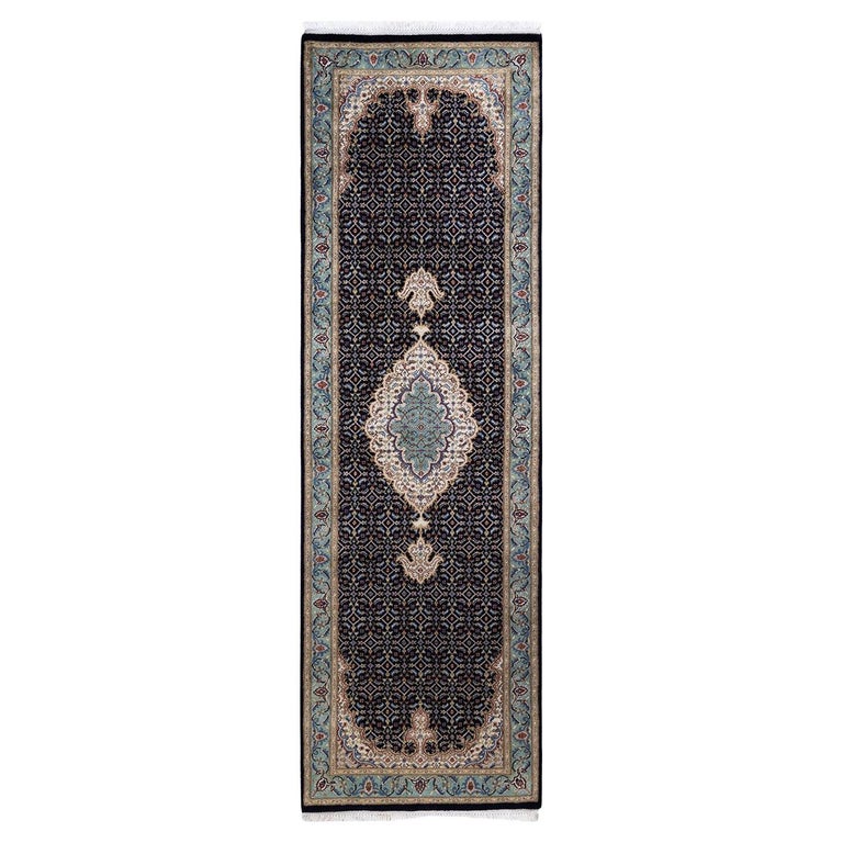 One of a Kind Hand Knotted Traditional Oriental Blue Runner For Sale at ...