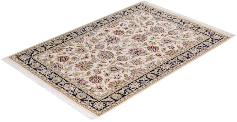 One of a Kind Hand Knotted Traditional Oriental Ivory Area Rug For Sale ...