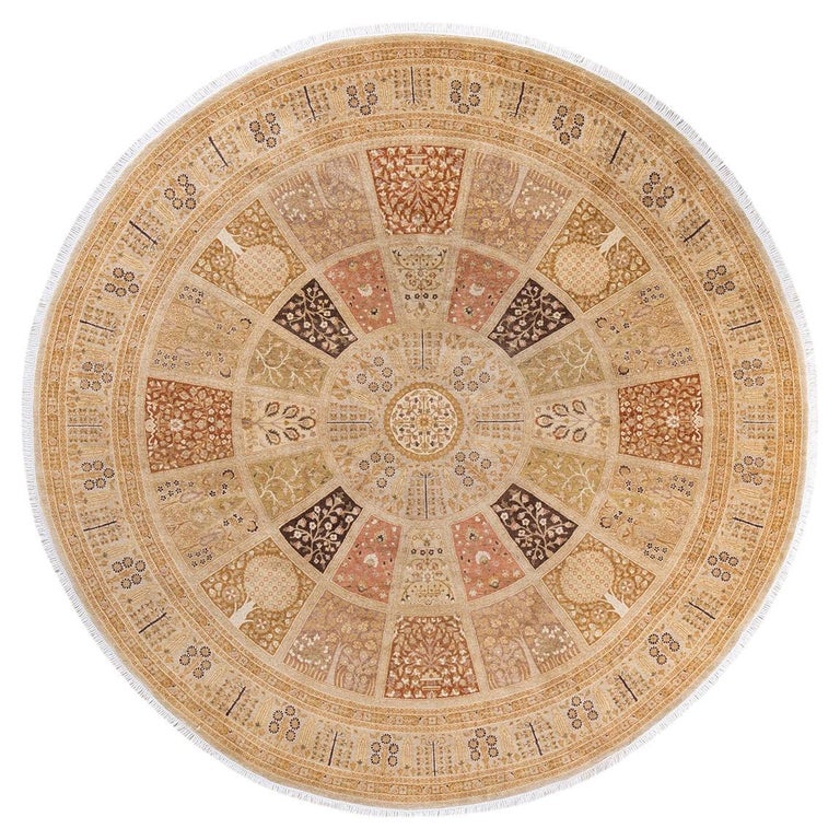 One of a Kind Hand Knotted Traditional Oriental Ivory Round Area Rug ...