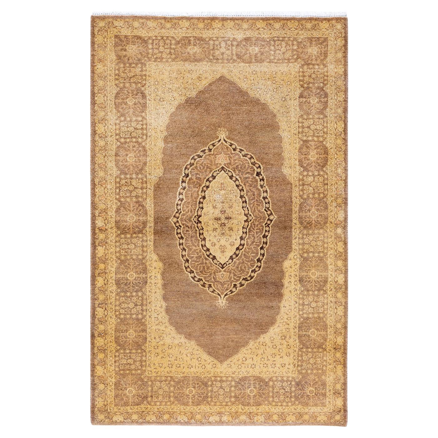 One of Kind Hand Knotted Traditional Oriental Mogul Beige Area Rug For ...