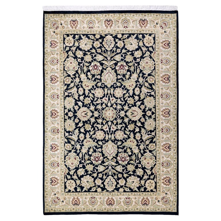 One of a Kind Hand Knotted Traditional Oriental Mogul Black Area Rug ...