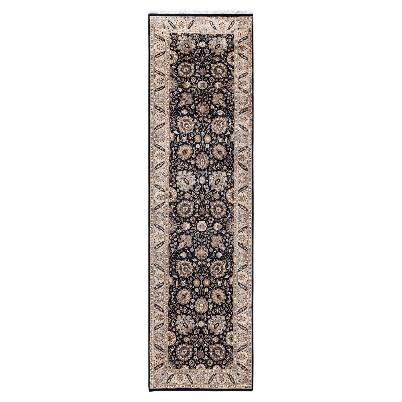One of a Kind Hand Knotted Traditional Oriental Mogul Black Runner Area ...