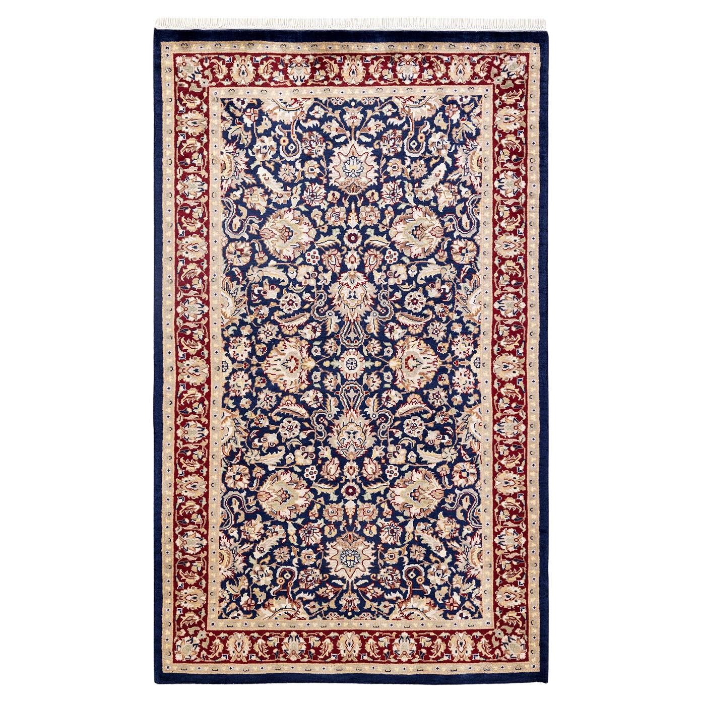 One of a Kind Hand Knotted Traditional Oriental Mogul Blue Area Rug For ...