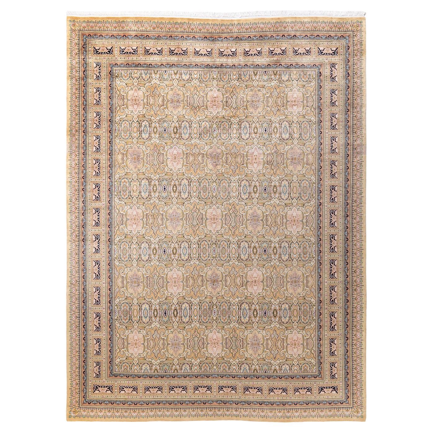 One of a Kind Hand Knotted Traditional Oriental Mogul Green Runner Area ...
