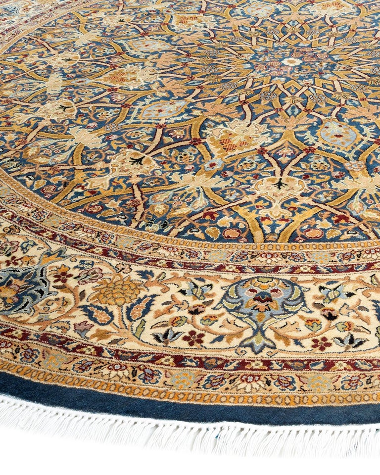 One of a Kind Hand Knotted Traditional Oriental Mogul Green Round Area ...