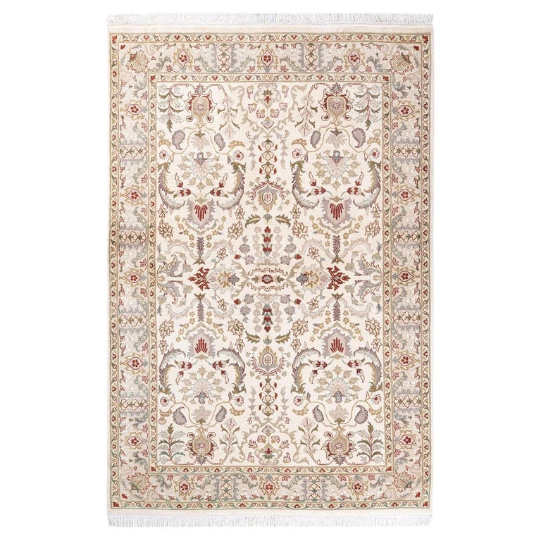 One of a Kind Hand Knotted Traditional Oriental Mogul Ivory Area Rug ...