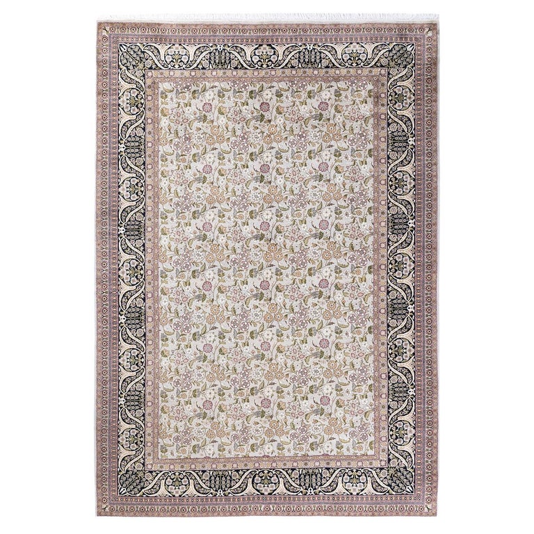 One of a Kind Hand Knotted Traditional Oriental Mogul Ivory Area Rug ...
