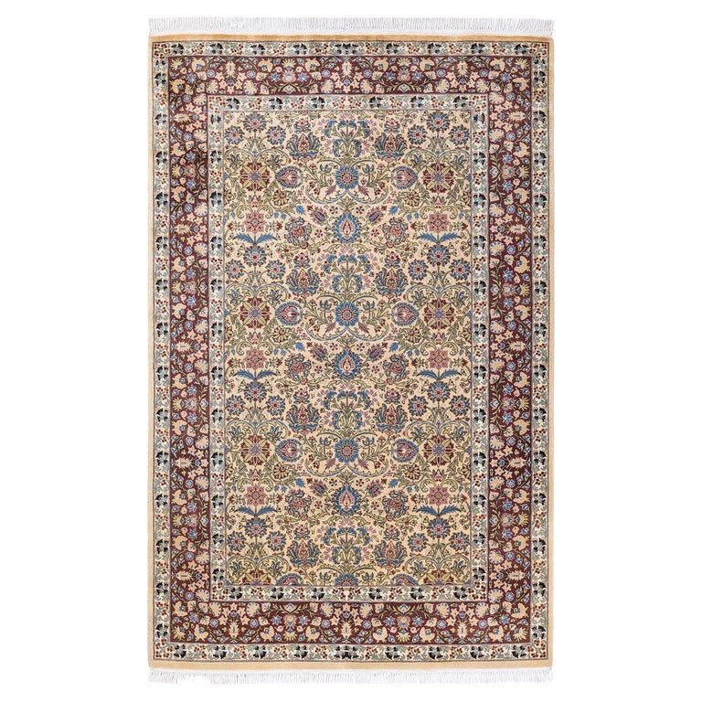 One of a Kind Hand Knotted Traditional Oriental Mogul Ivory Area Rug ...