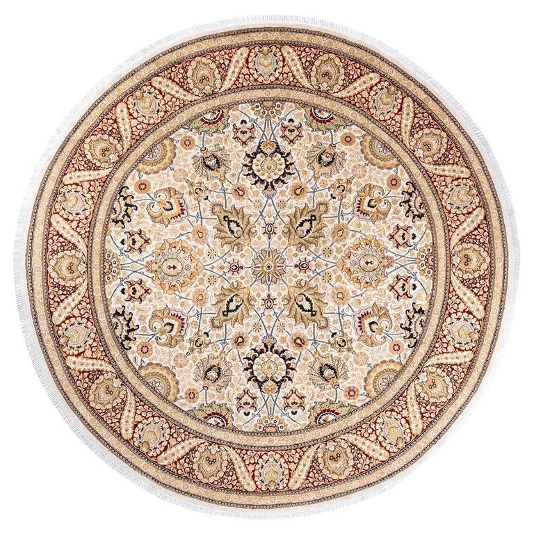 One of a Kind Hand Knotted Traditional Oriental Mogul Ivory Round Area ...