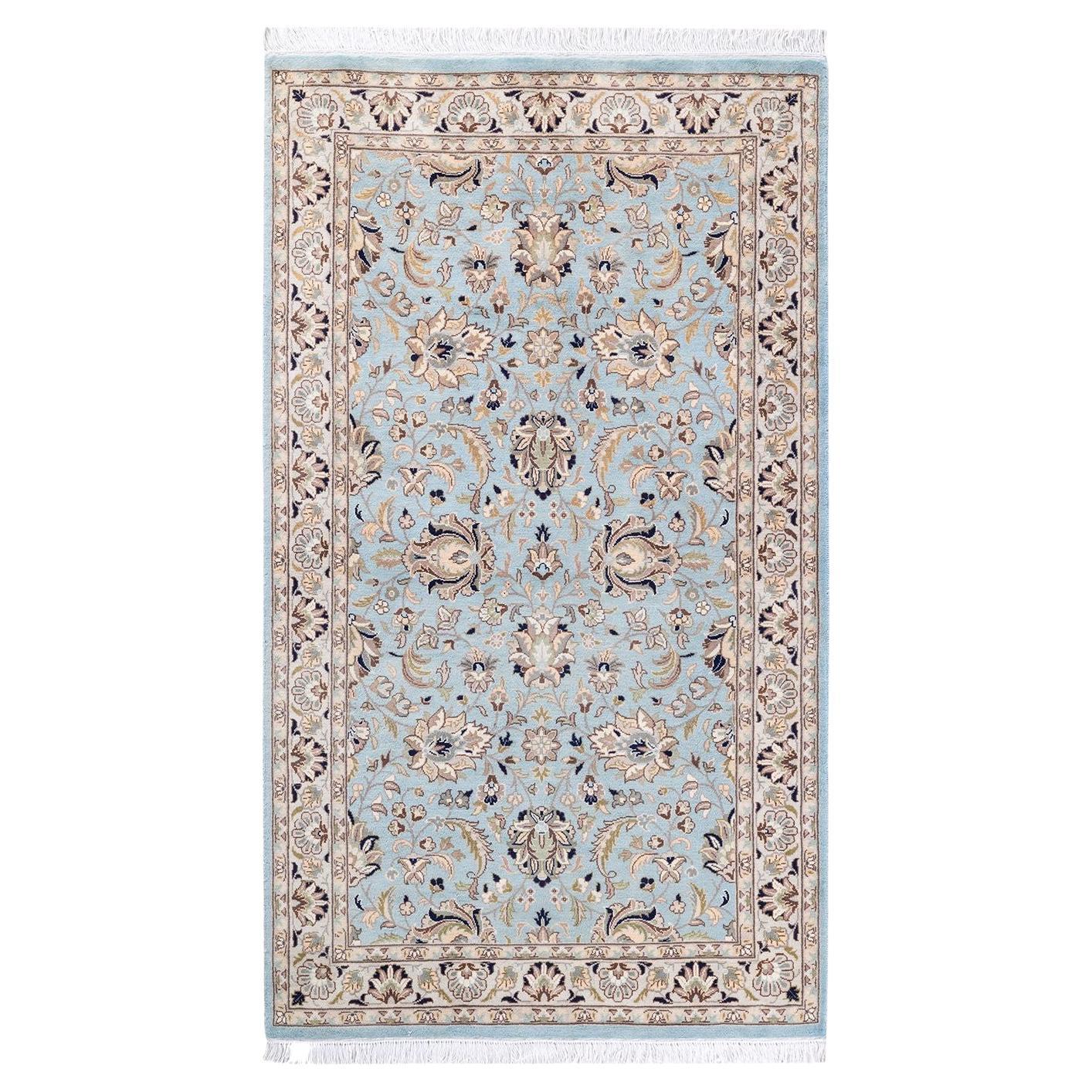 One of Kind Hand Knotted Traditional Oriental Mogul Light Blue Area Rug ...