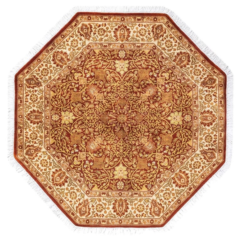 One of a Kind Hand Knotted Traditional Oriental Mogul Orange Octagon ...