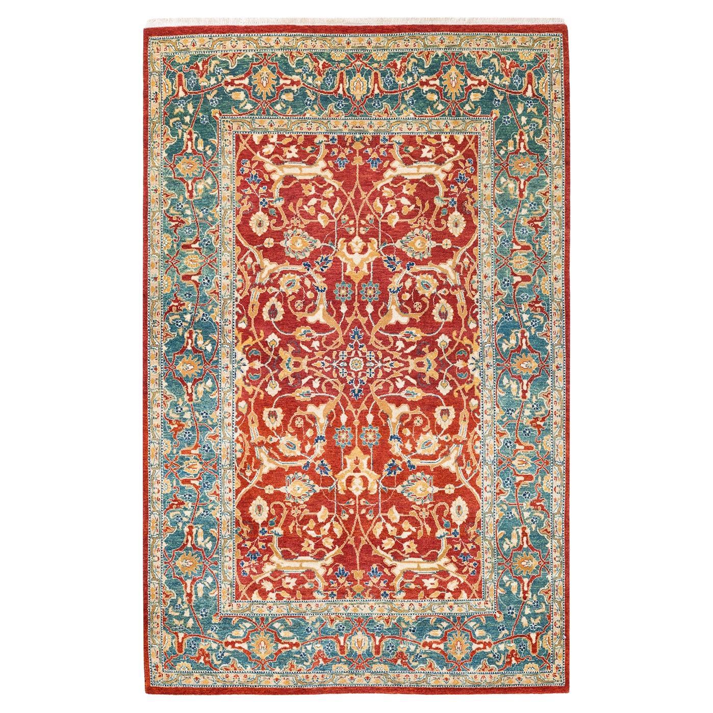 One-of-a-Kind Hand Knotted Traditional Oriental Mogul Red Area Rug For ...