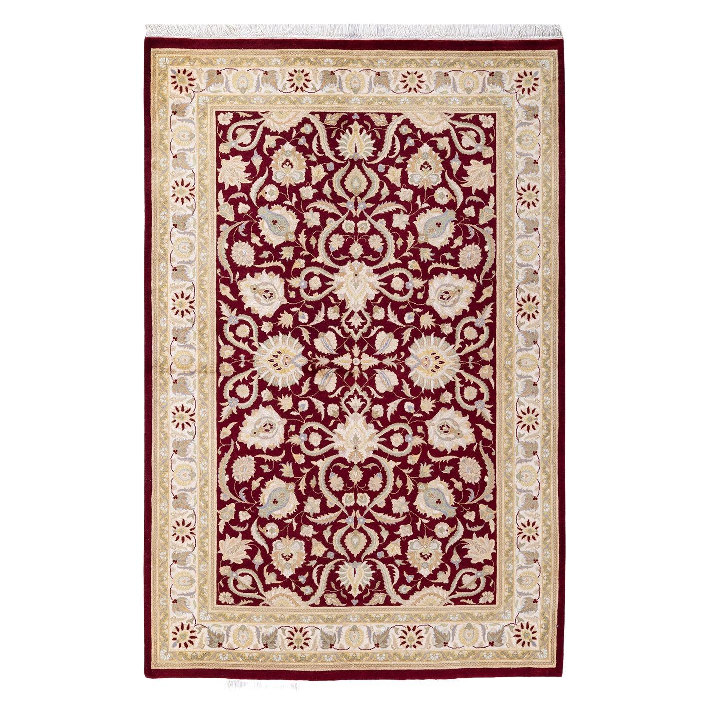 One of a Kind Hand Knotted Traditional Oriental Mogul Red Area Rug For ...