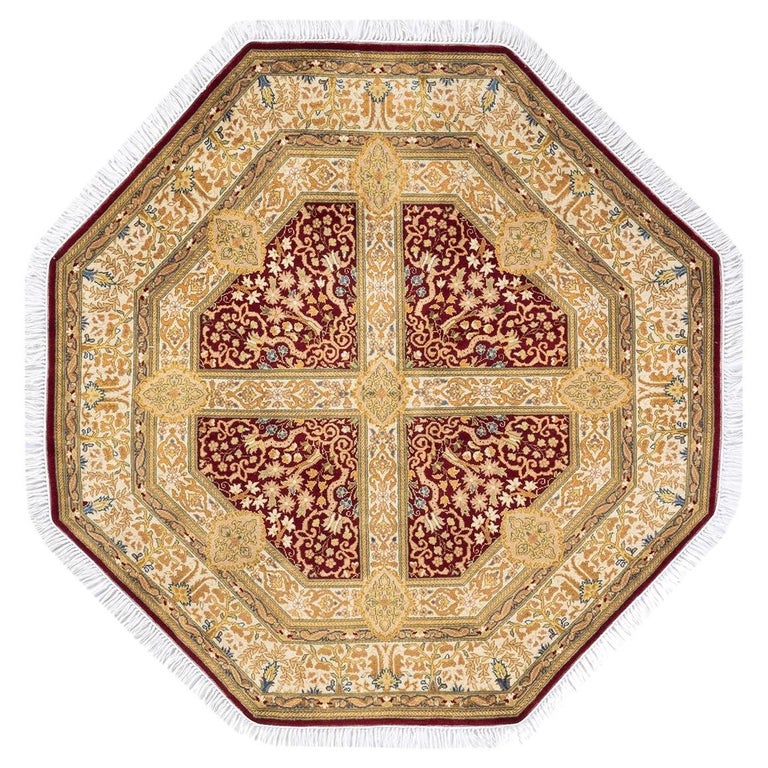 One of a Kind Hand Knotted Traditional Oriental Mogul Red Octagon Area ...