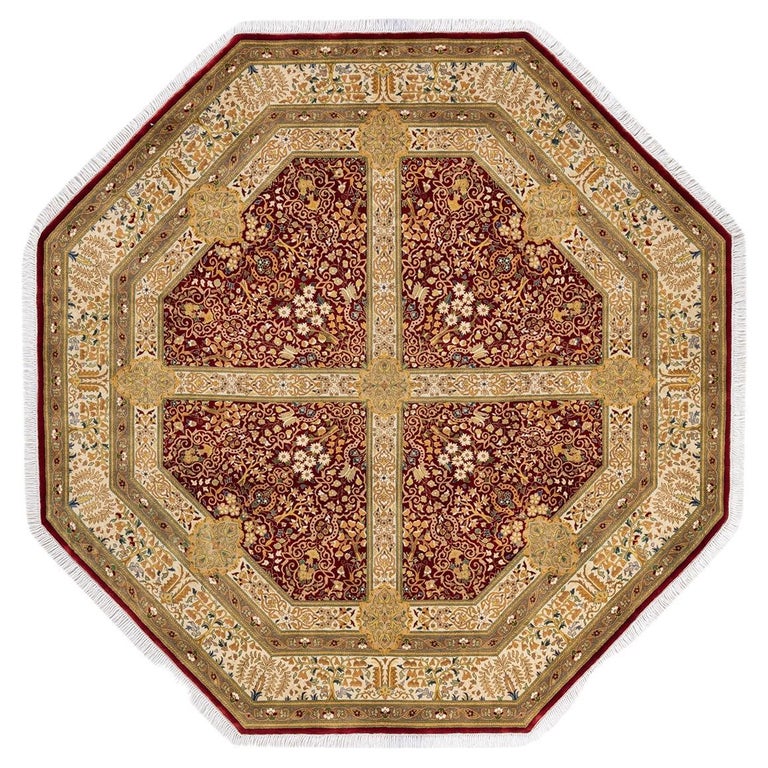 One of a Kind Hand Knotted Traditional Oriental Red Octagon Area Rug ...