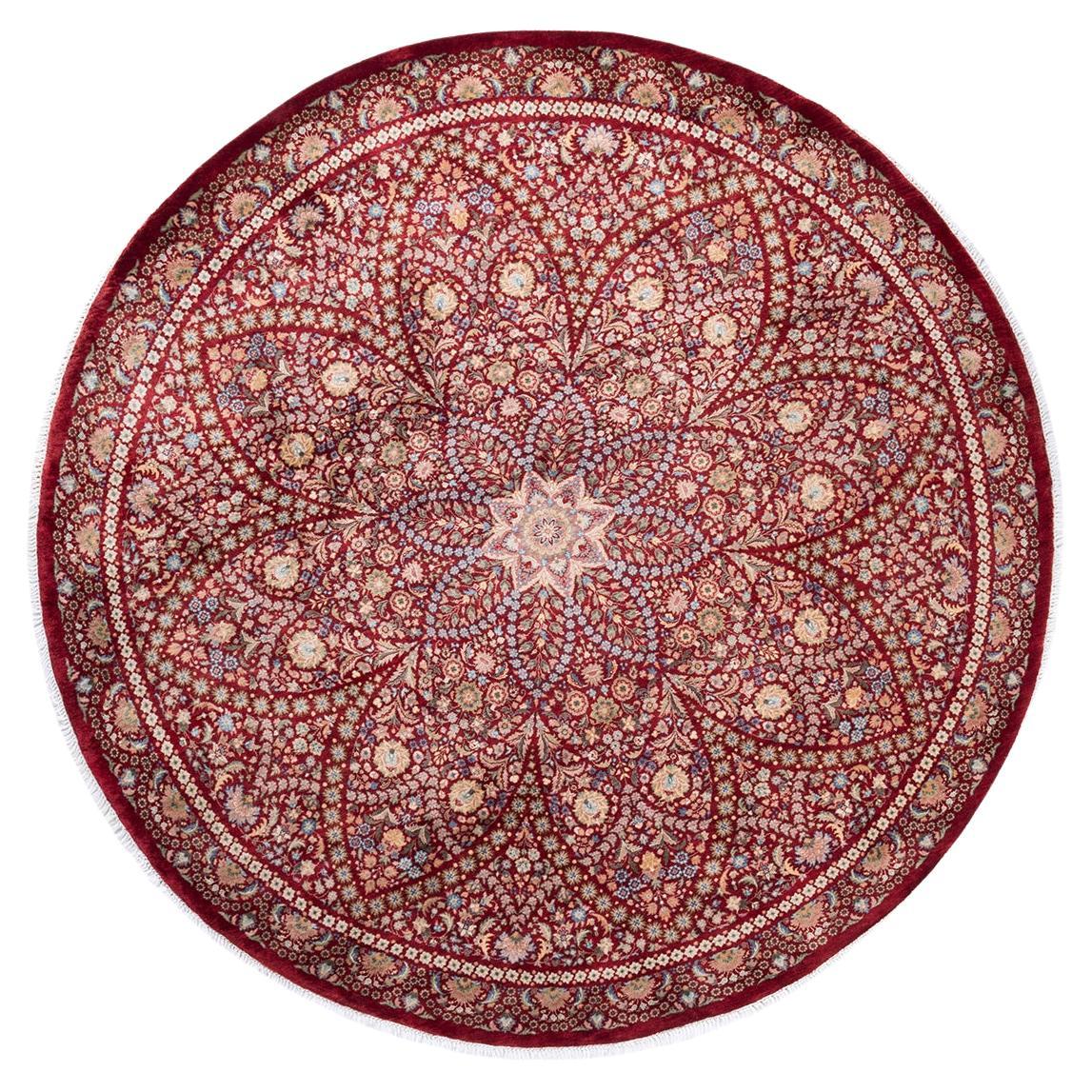 One of a Kind Hand Knotted Traditional Oriental Red Round Area Rug For ...