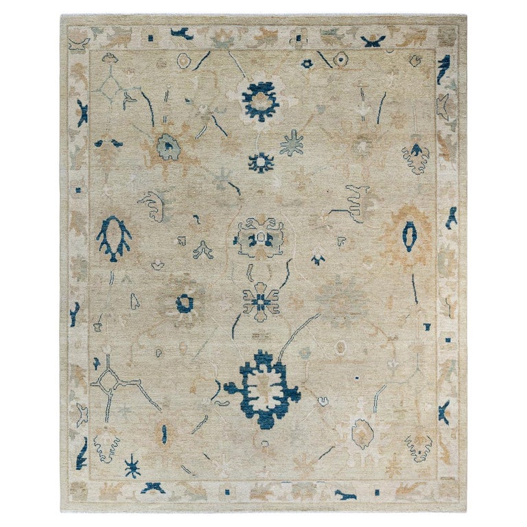 One of a Kind Hand Knotted Traditional Tribal Oushak Ivory Area Rug For ...