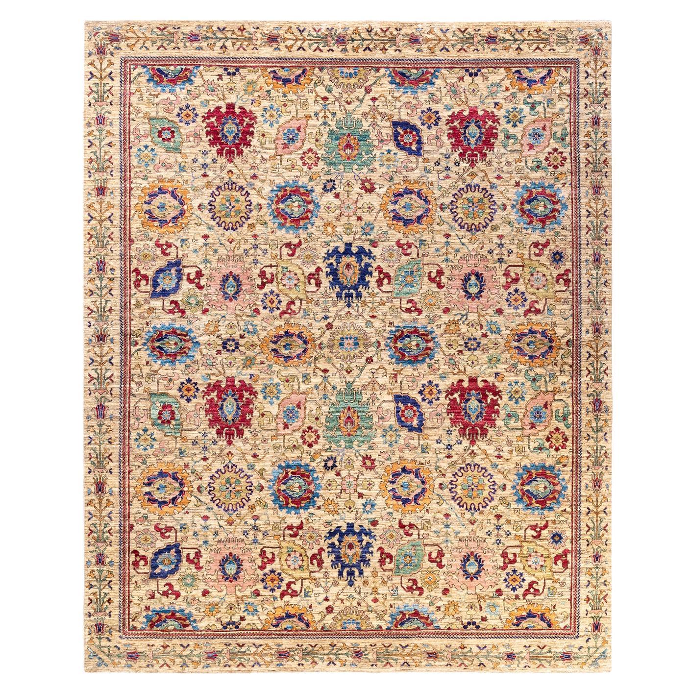 One of a Kind Hand Knotted Traditional Tribal Serapi Beige Area Rug For ...