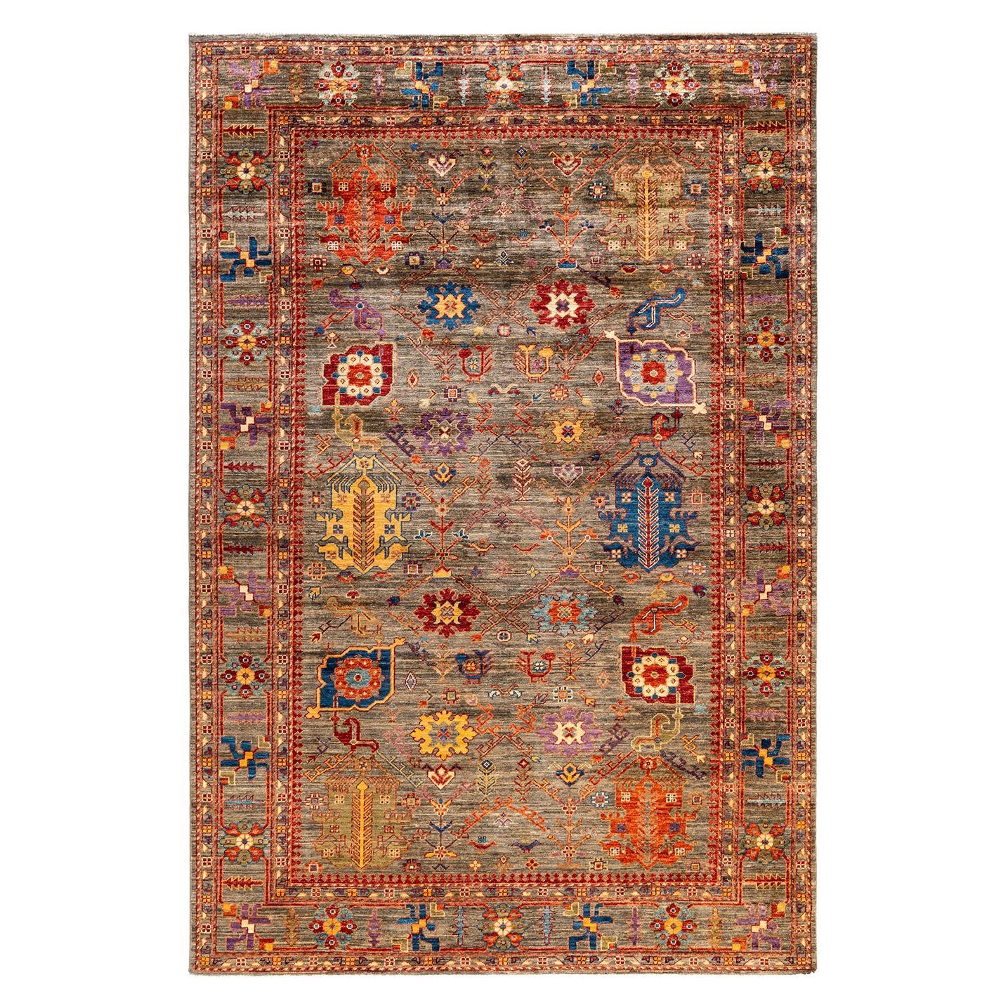 One of a Kind Hand Knotted Traditional Tribal Serapi Beige Area Rug For ...