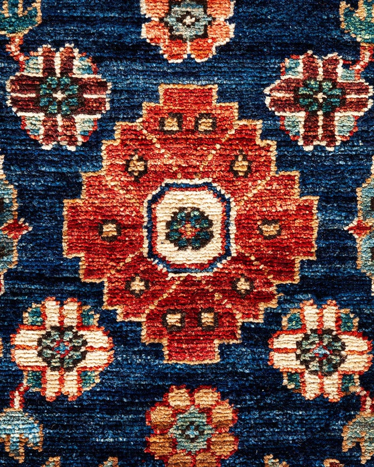 One of a Kind Hand Knotted Traditional Tribal Serapi Blue Area Rug For ...