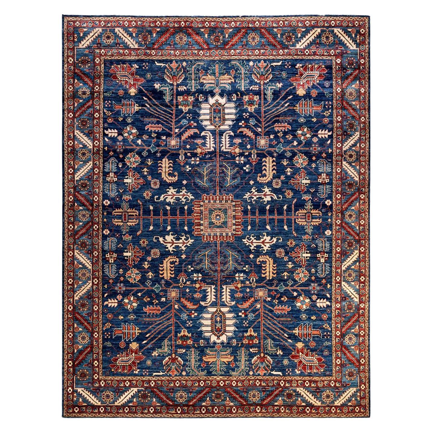 One of a Kind Hand Knotted Traditional Tribal Serapi Blue Area Rug For ...