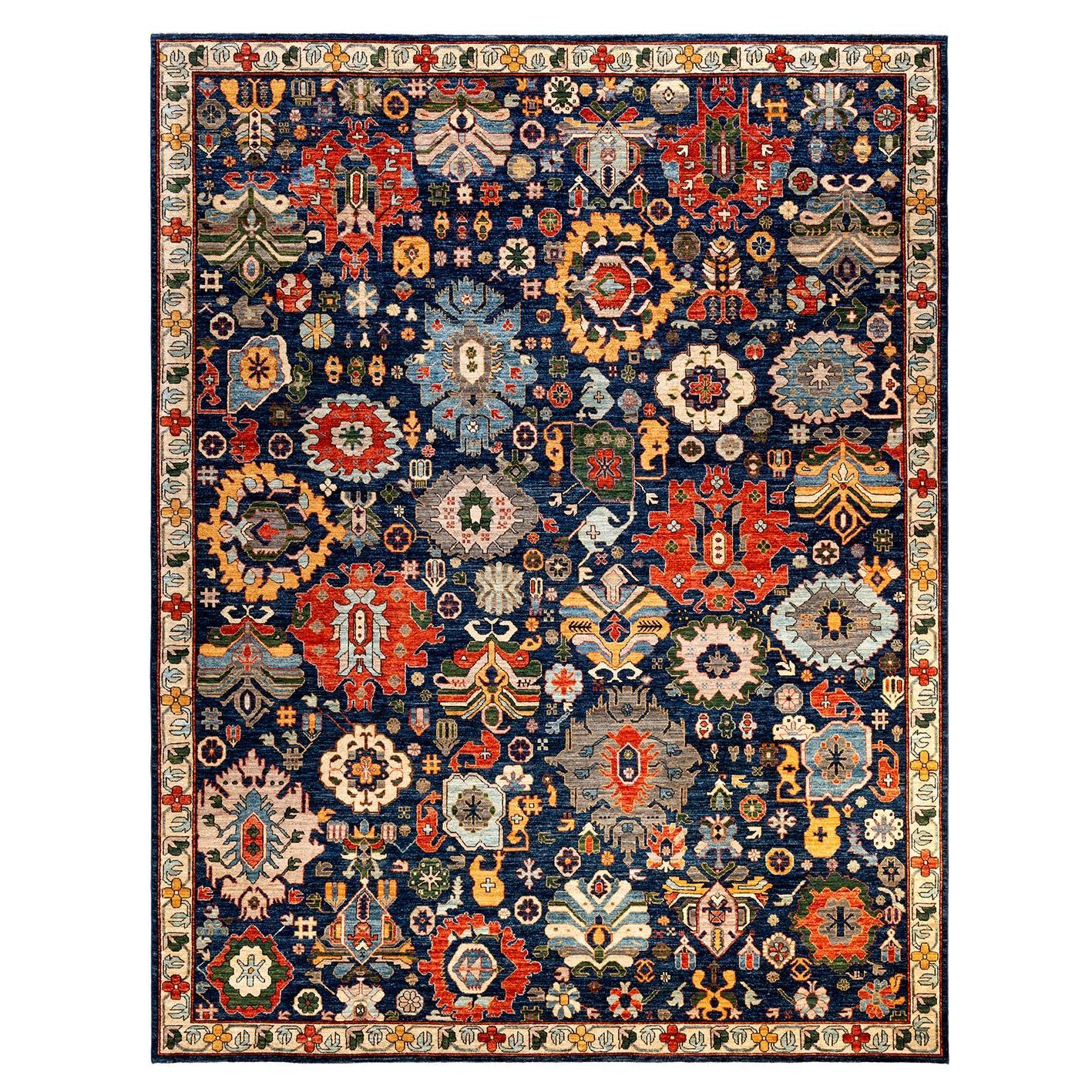 One of a Kind Hand Knotted Traditional Tribal Serapi Blue Area Rug For ...