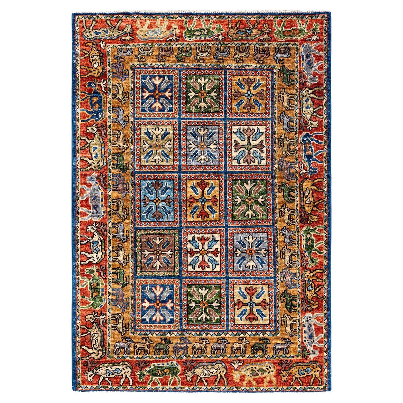 One of a Kind Hand Knotted Traditional Tribal Serapi Blue Area Rug at ...