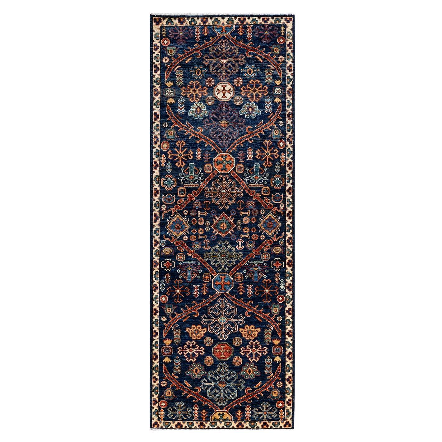 One of a Kind Hand Knotted Traditional Tribal Serapi Blue Area Rug For ...
