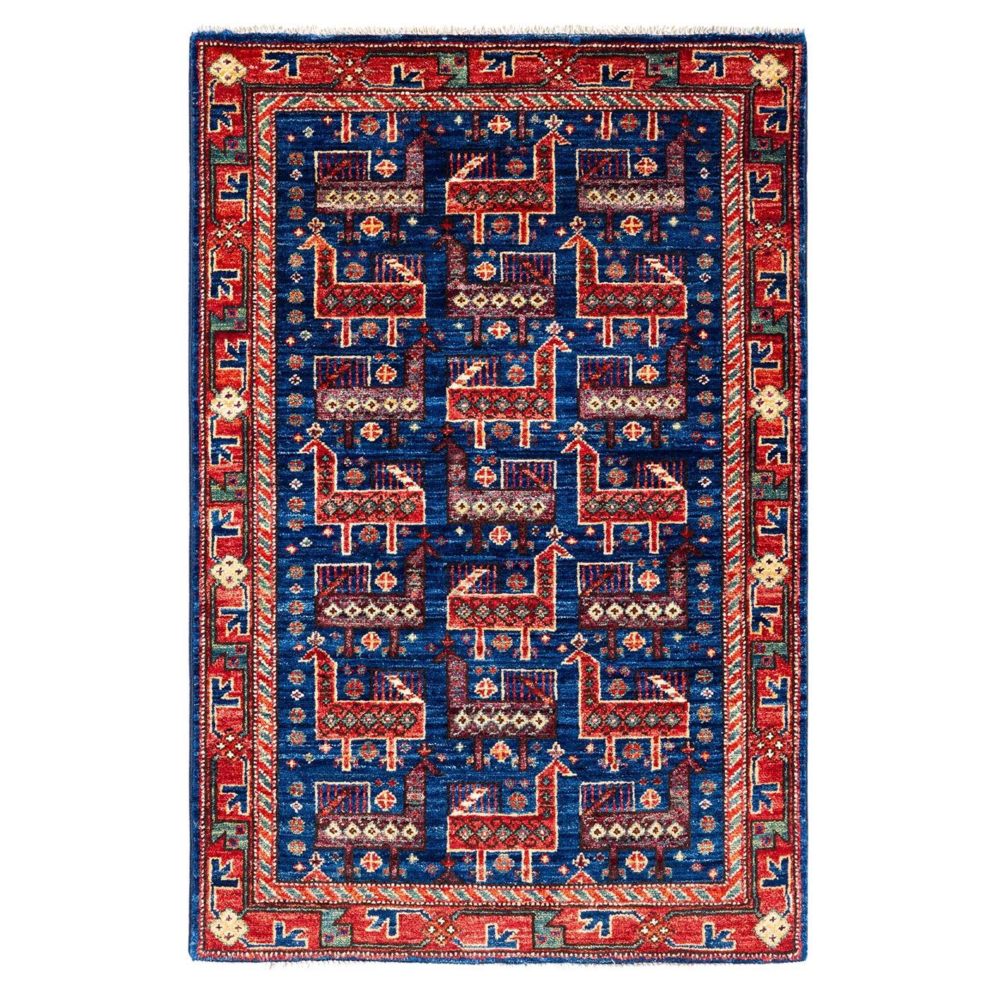One of a Kind Hand Knotted Traditional Tribal Serapi Blue Area Rug For ...