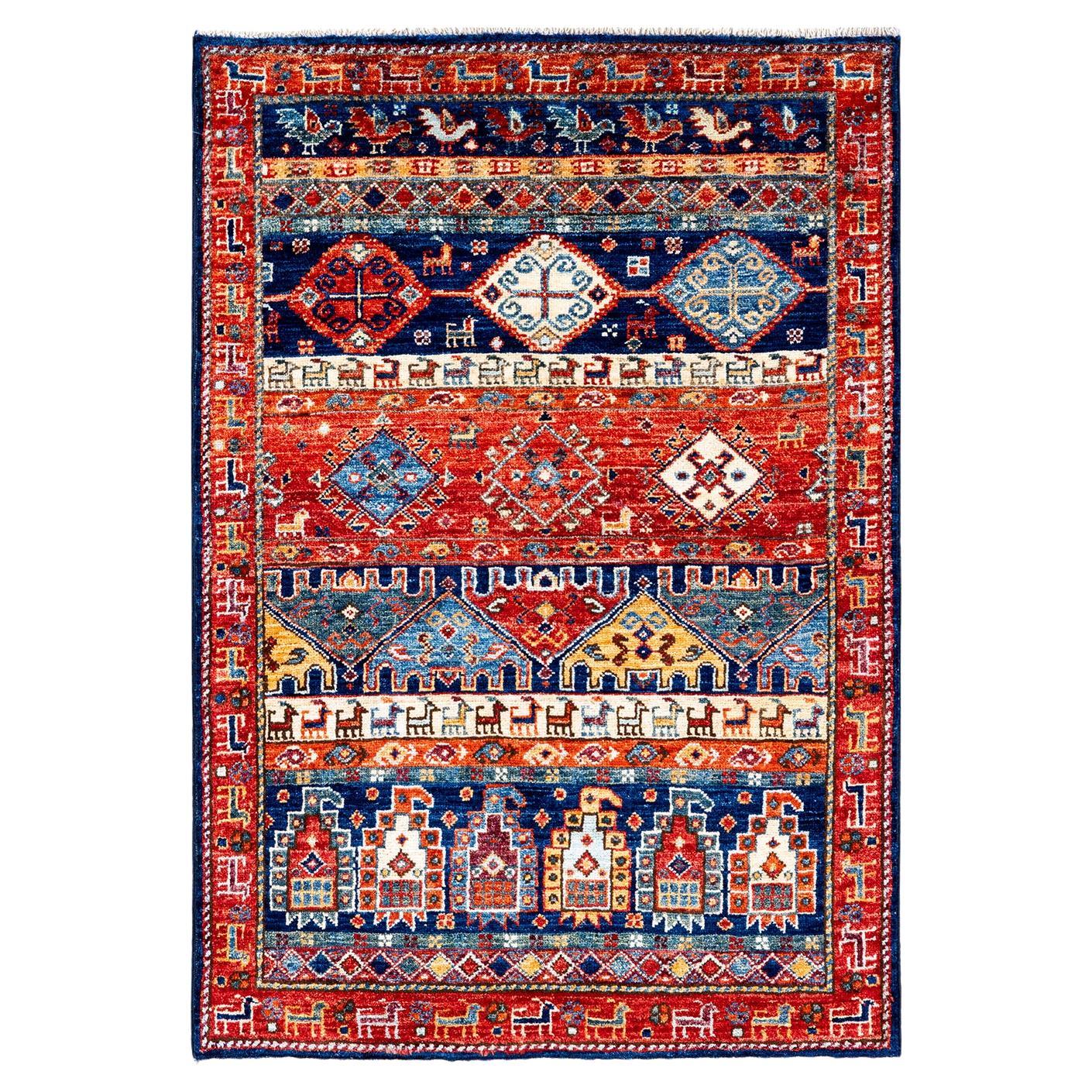One of a Kind Hand Knotted Traditional Tribal Serapi Blue Area Rug For ...