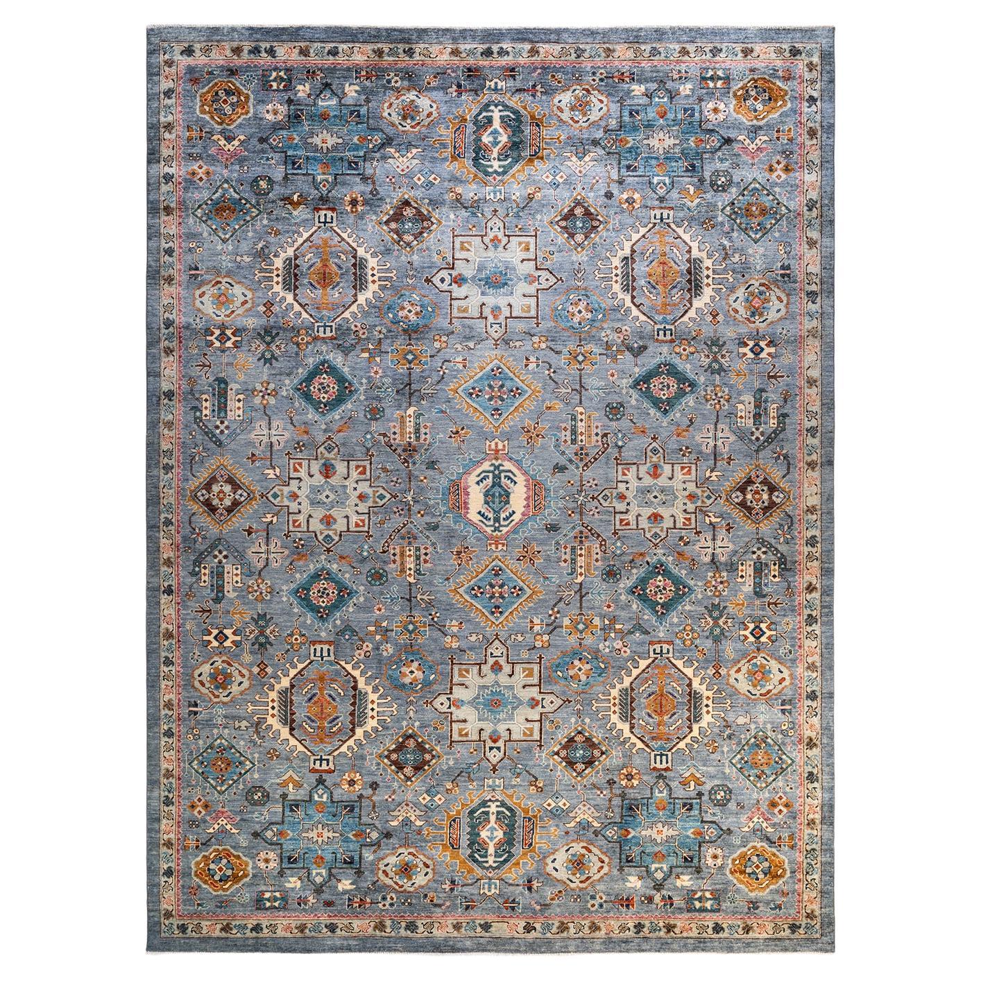 One of a Kind Hand Knotted Traditional Tribal Serapi Grey Area Rug For ...