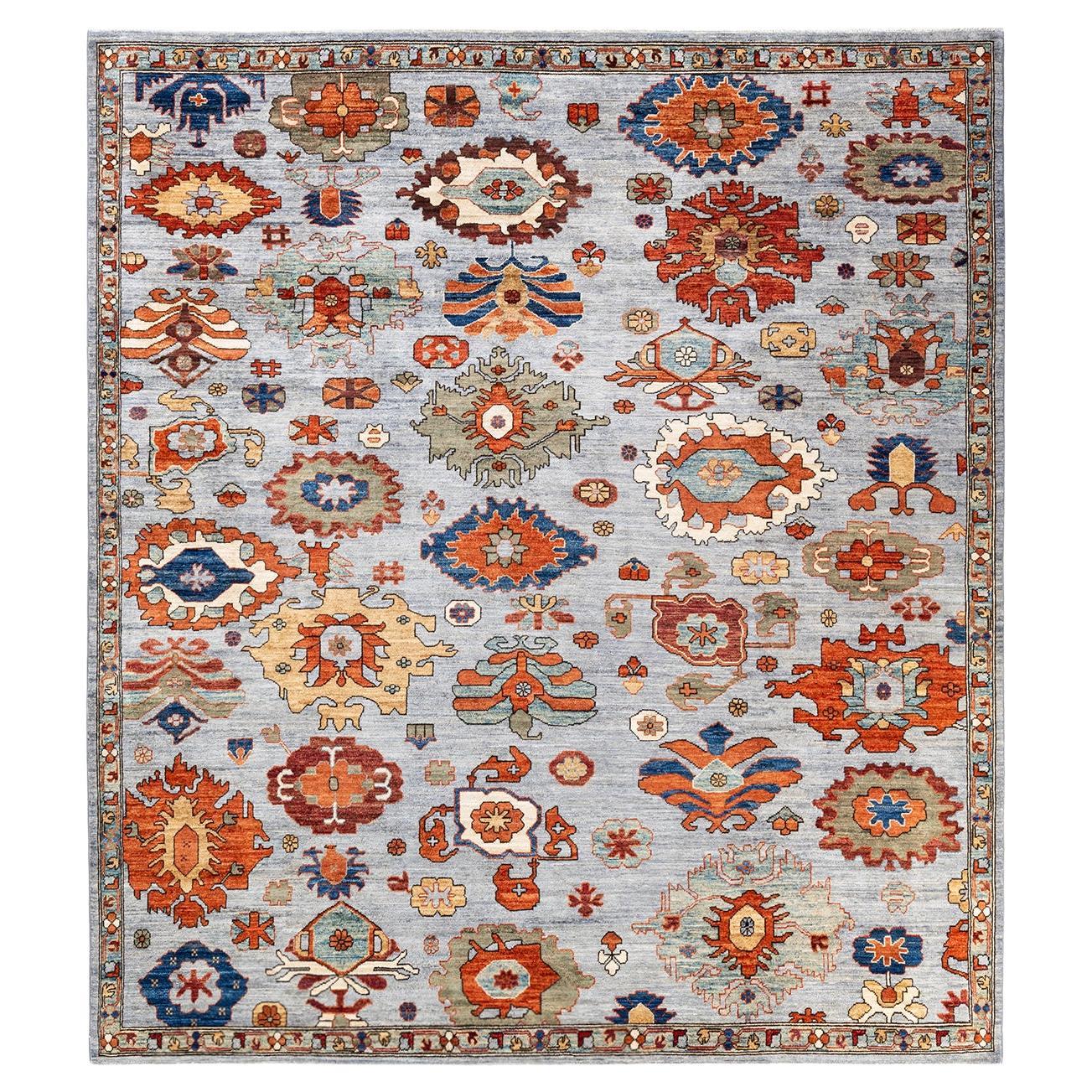 One of a Kind Hand Knotted Traditional Tribal Serapi Grey Area Rug For ...