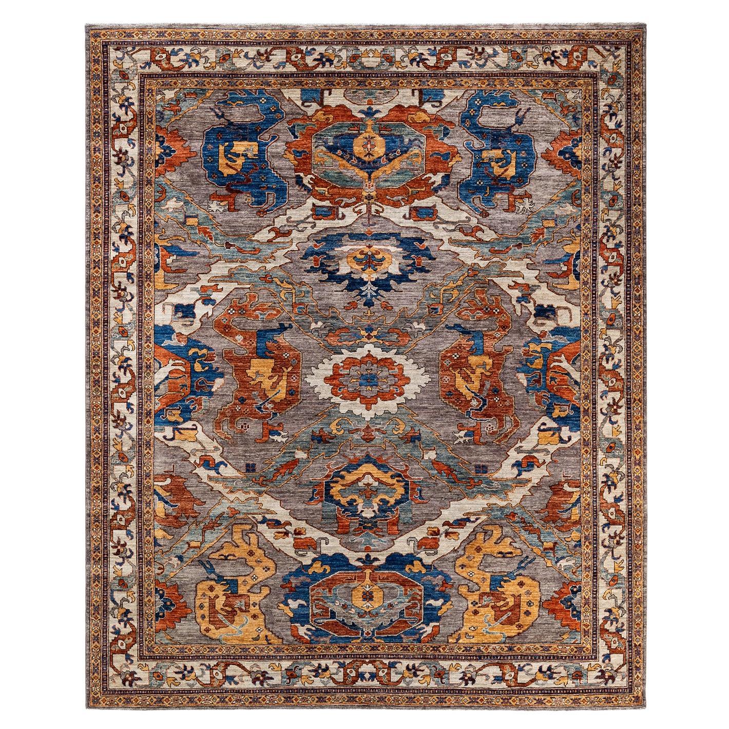 One of a Kind Hand Knotted Traditional Tribal Serapi Gray Area Rug For ...